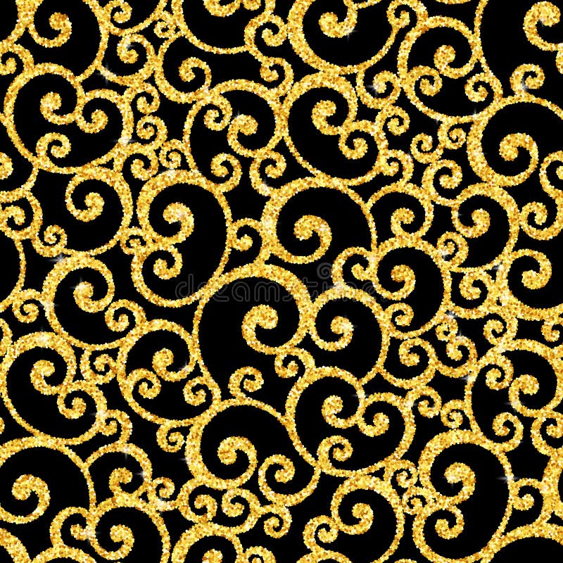 Vector Swirl Seamless Pattern with Gold Glitter on Stock Vector ...