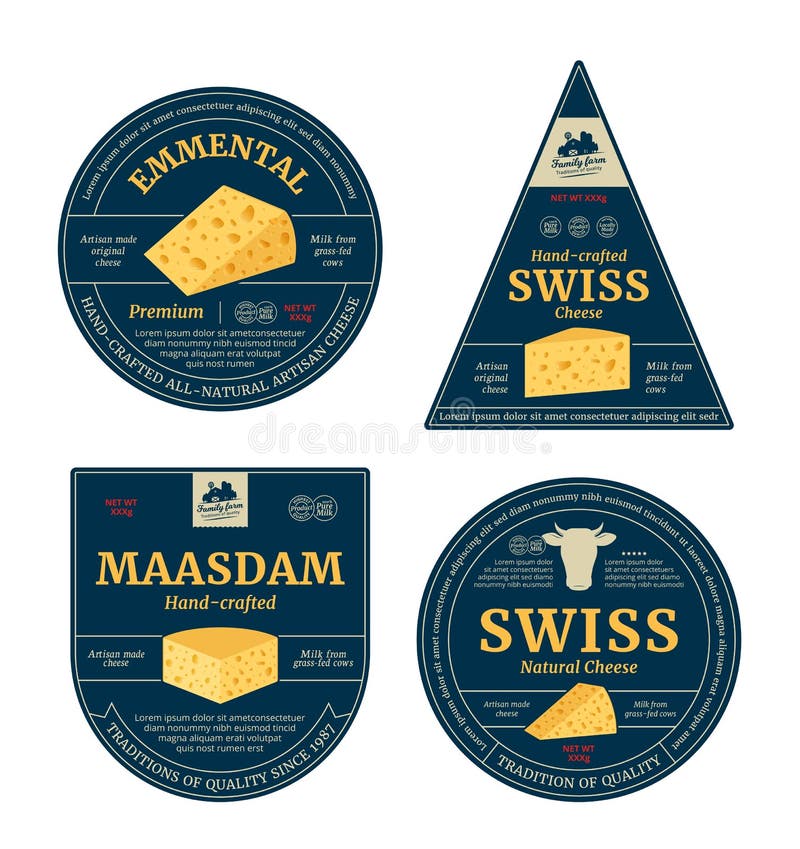 Vector Swiss Cheese Labels and Cheese Icons Stock Vector - Illustration ...
