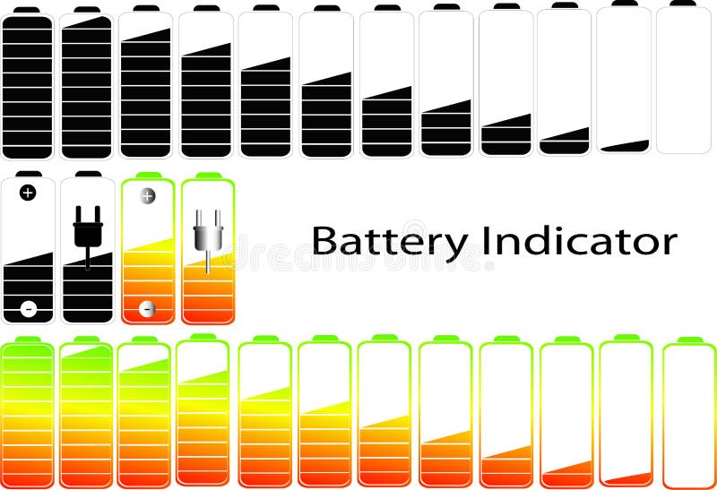 Vector Symbols Of Battery Level Indicator Stock Vector - Illustration ...