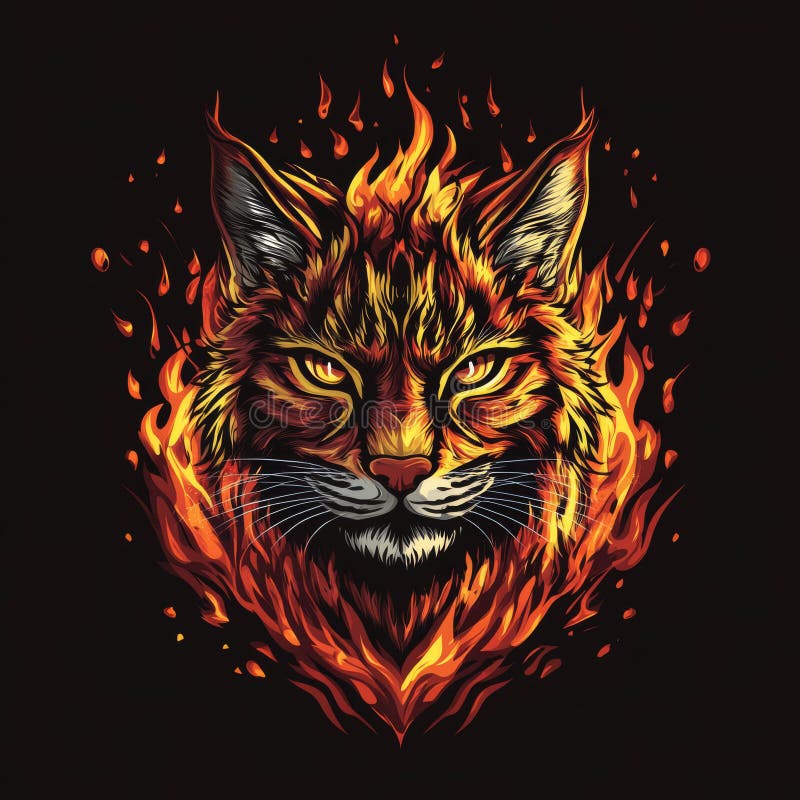 Vector T-shirt Design, Featuring a Stylized Wildcat Head with Fire and ...