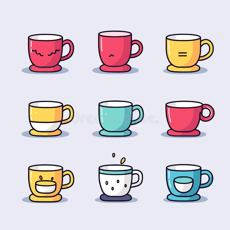 Vector of a Table Filled with Colorful Cups in a Flat Vector Style ...