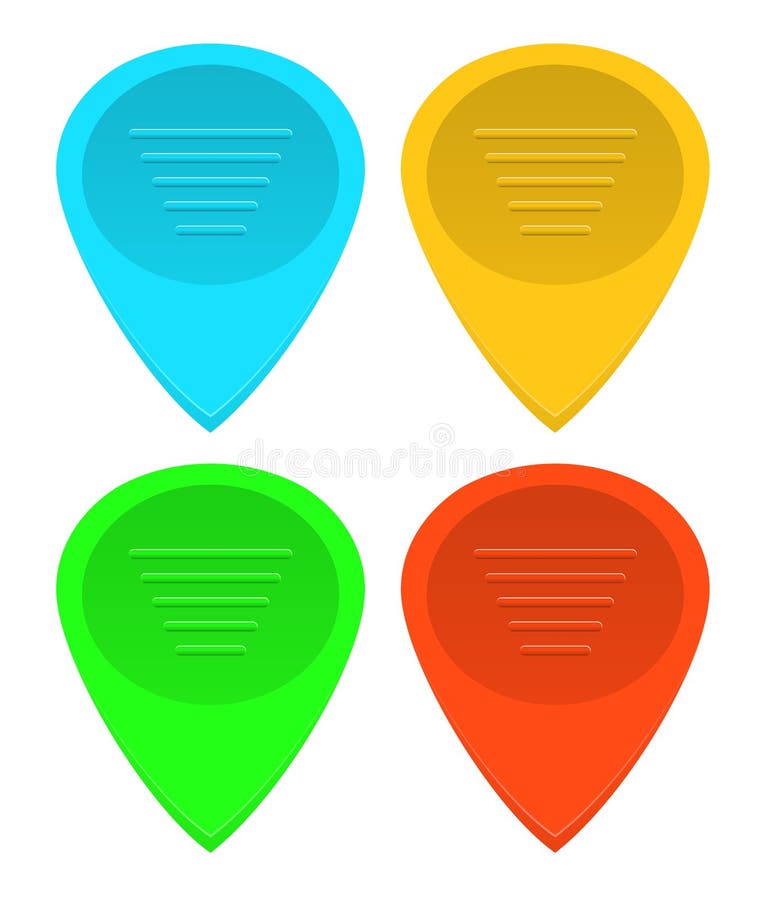 Vector Tags on the Map in Red, Blue, Yellow and Green Colors Stock ...