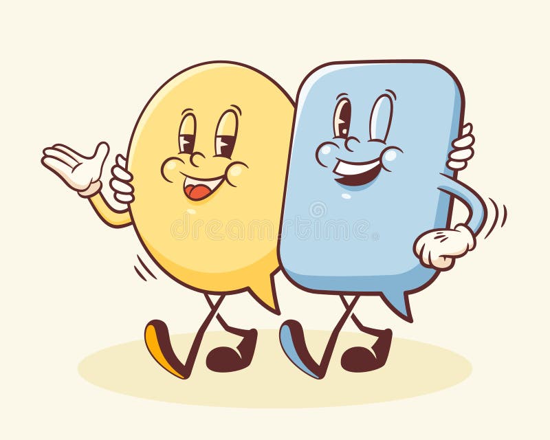 Vector Talk Language Learning Walking Characters Illustration. Groovy ...