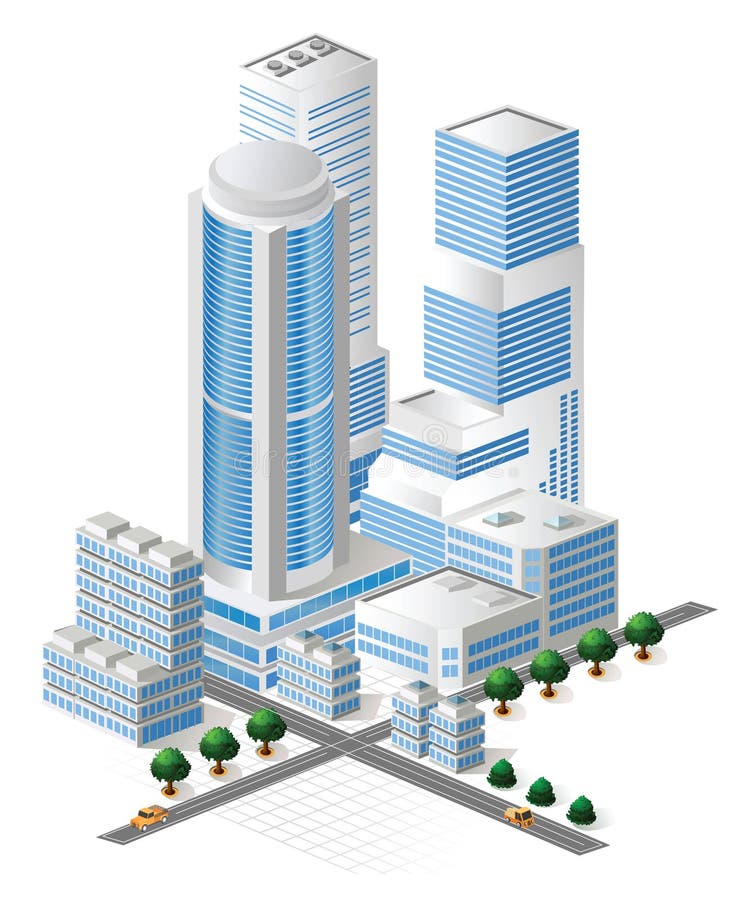 Isometric Flat 3d Town Buildings Vector Illustration. Stock Vector ...