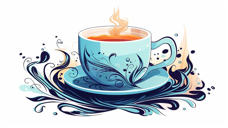 Vector Tea Cup Illustration in Sticker Style with White Background ...