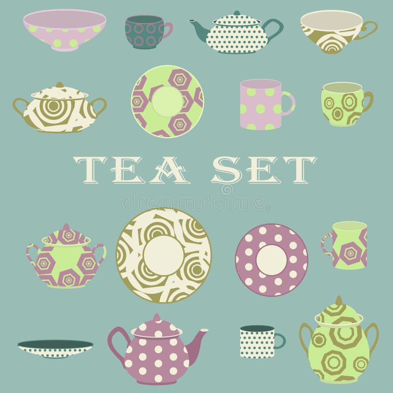Vector Tea Set on Blue Background Stock Vector - Illustration of ...