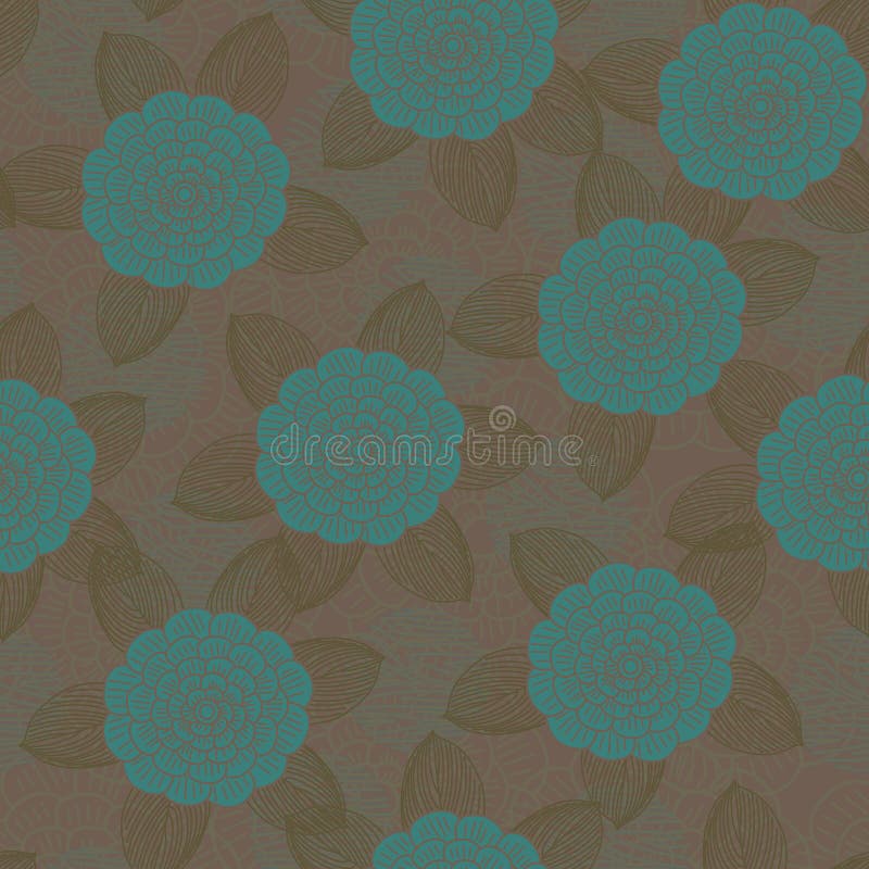 Vector Teal Green Flowers on Brown Seamless Repeat Pattern Stock Vector ...