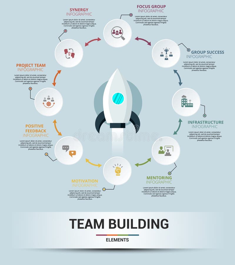 Infographic Team Building Template. Icons in Different Colors. Include ...