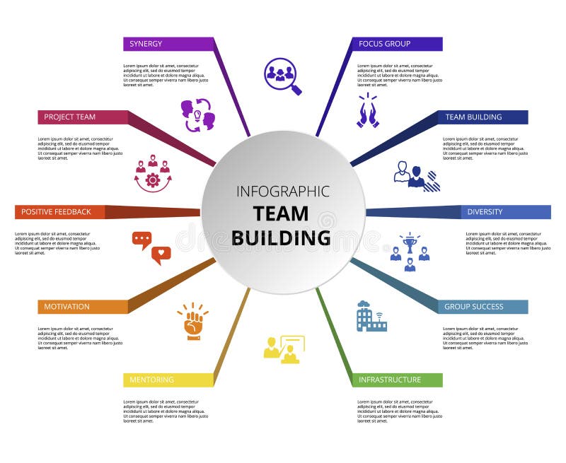 Infographic Team Building Template. Icons in Different Colors. Include ...