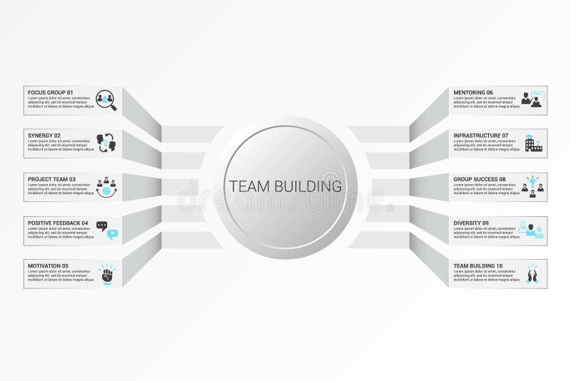 Infographic Team Building Template. Icons in Different Colors. Include ...