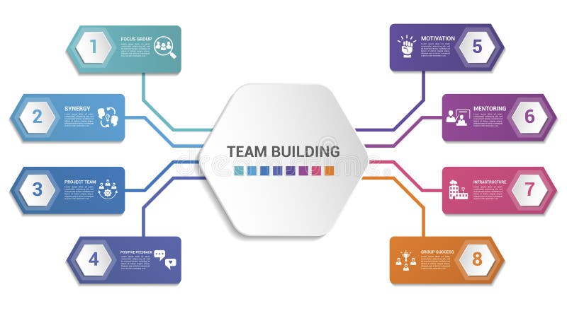 Infographic Team Building Template. Icons in Different Colors. Include ...