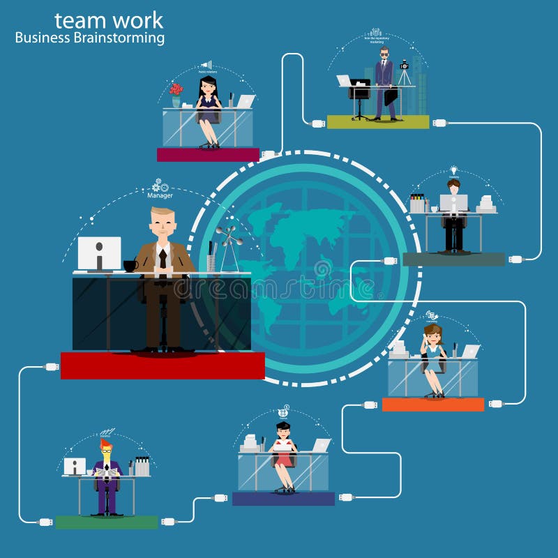 Vector Team Work Business Brainstorming Stock Vector - Illustration of ...