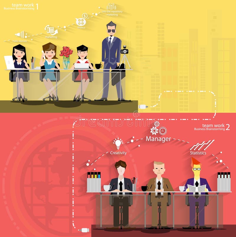 Vector Team Work Business Brainstorming Stock Vector - Illustration of ...