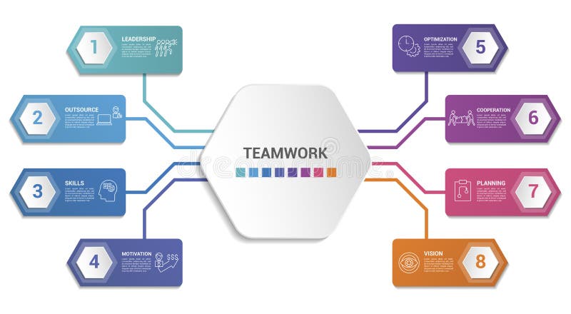 Infographic Teamwork Template. Icons in Different Colors. Include ...