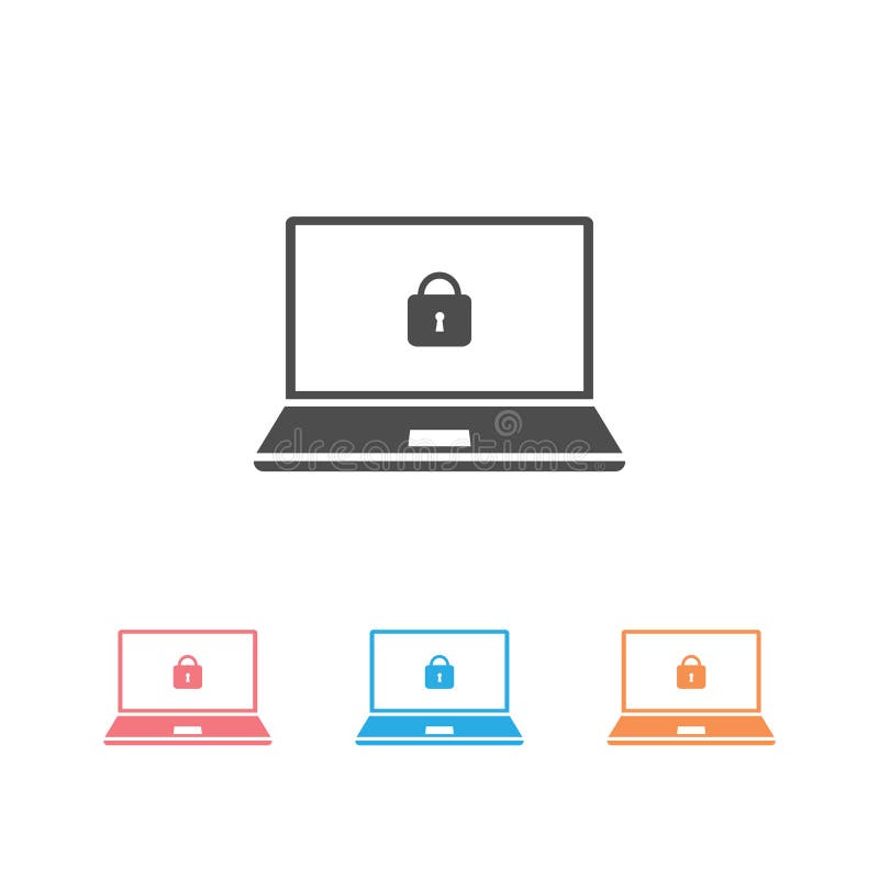 Vector Tech Computer Laptop Icon Set. on the Computer Screen a Lock ...