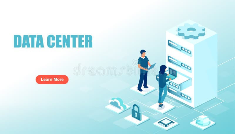 Vector of a Technical Support Team Maintain Server Equipment Stock ...