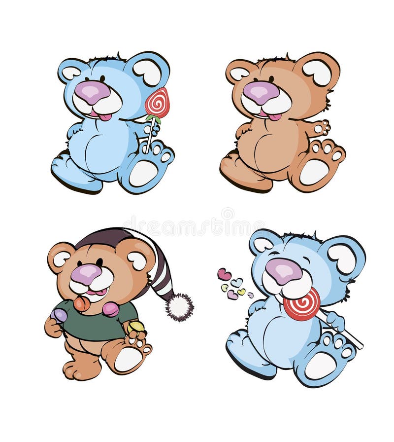Vector Teddy Bears. Little Teddy Bears in Simple Style Stock Image ...