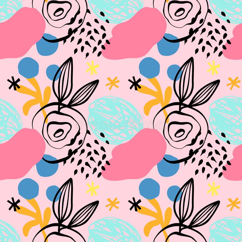 Vector Teenage Seamless Neon Pattern Naive Style Stock Vector ...