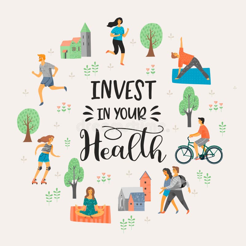 Vector Tempale with People Leading an Active Healthy Lifestyle. Stock ...