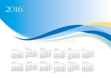 Vector Template of 2016 Calendar on Blue Background Stock Vector ...