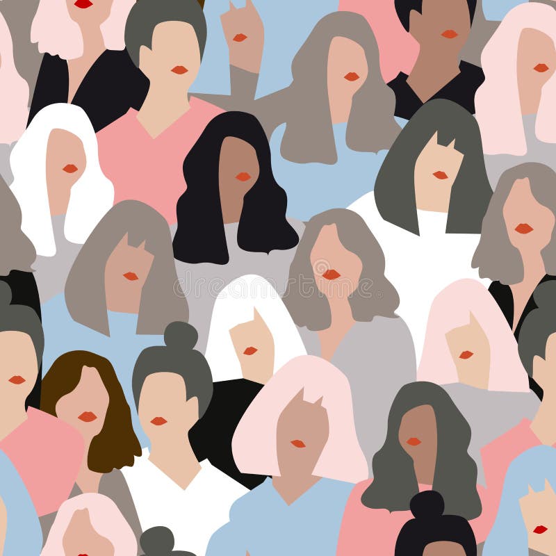 Female Diverse Faces, Seamless Pattern Stock Vector - Illustration of ...