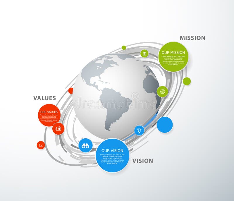 Vector Template with Colorful Circles and Mission, Vision and Va Stock ...