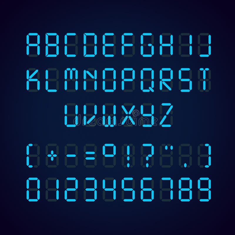 Led Digital Alphabet Blue Electronic Letters Stock Vector ... Led Digital Alphabet Blue Electronic Letters Stock Vector ...
