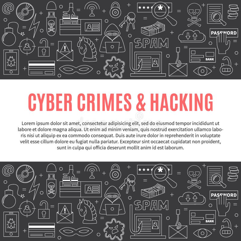 Vector Template with Hacking and Cyber Crimes Icons Stock Vector ...