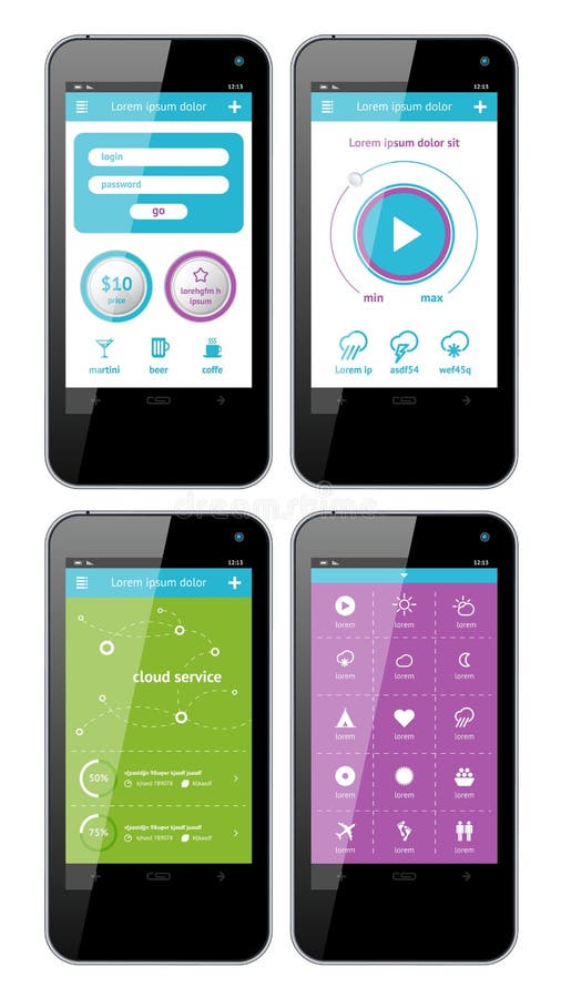 Vector Phone GUI Template. Wireframe UI Kit. Stock Vector ...