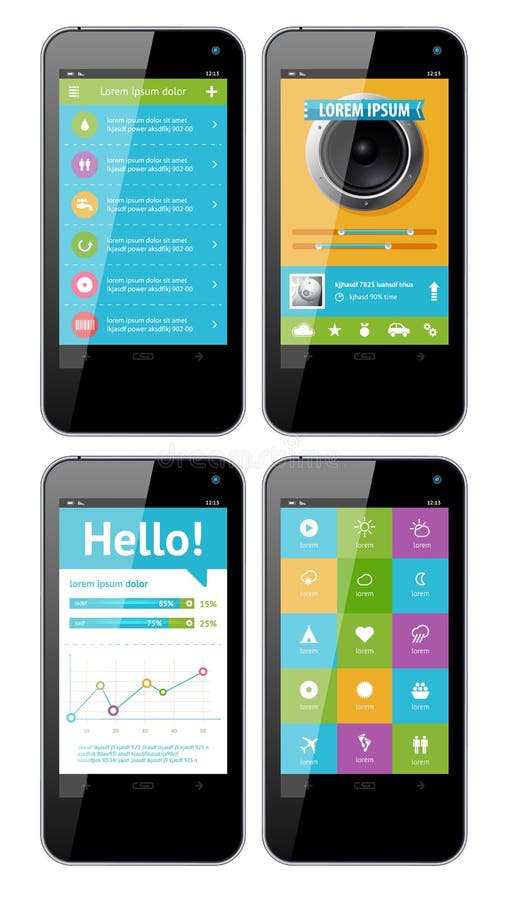 Vector Phone GUI Template. Wireframe UI Kit Stock Vector - Illustration ...