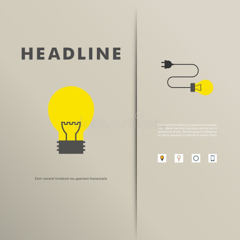 Vector Template with Light Bulbs and Wires Stock Vector - Illustration ...