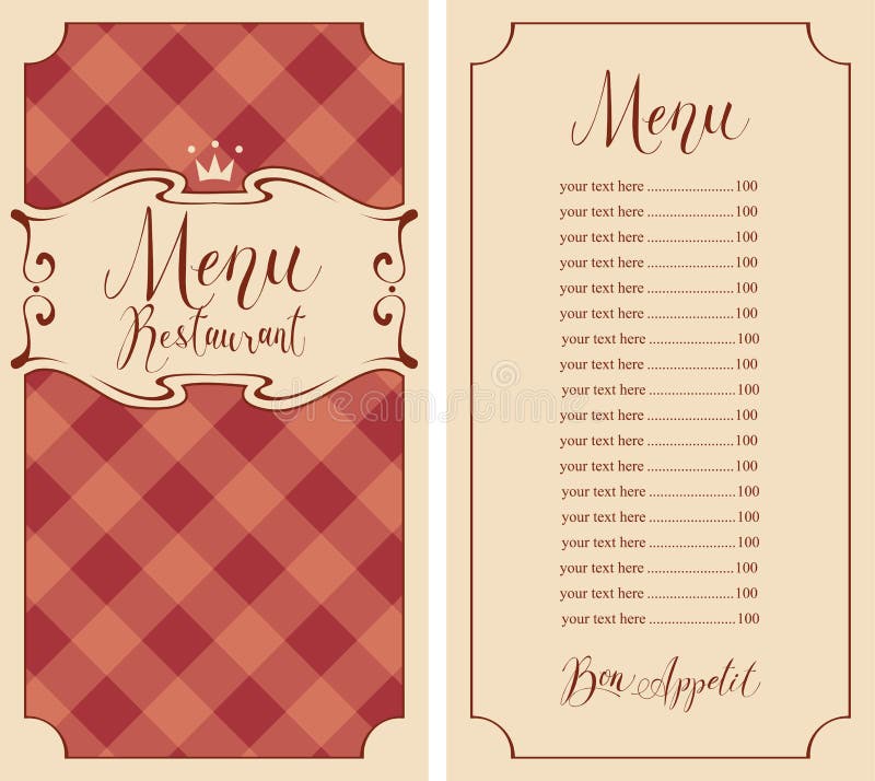 Checkered Menu for Restaurant with Price and Crown Stock Vector ...