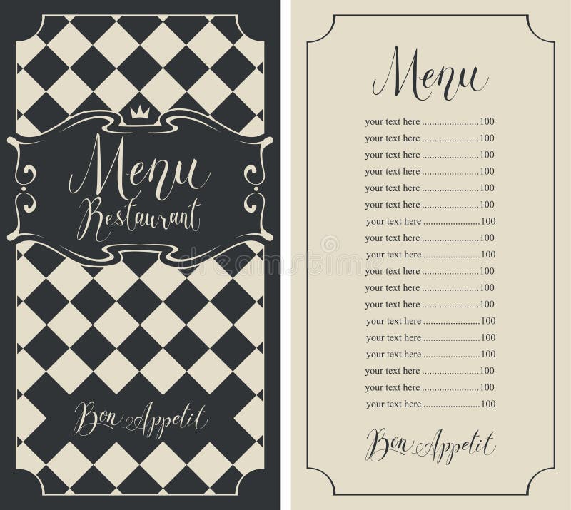 Checkered Menu for Restaurant with Price and Crown Stock Vector ...