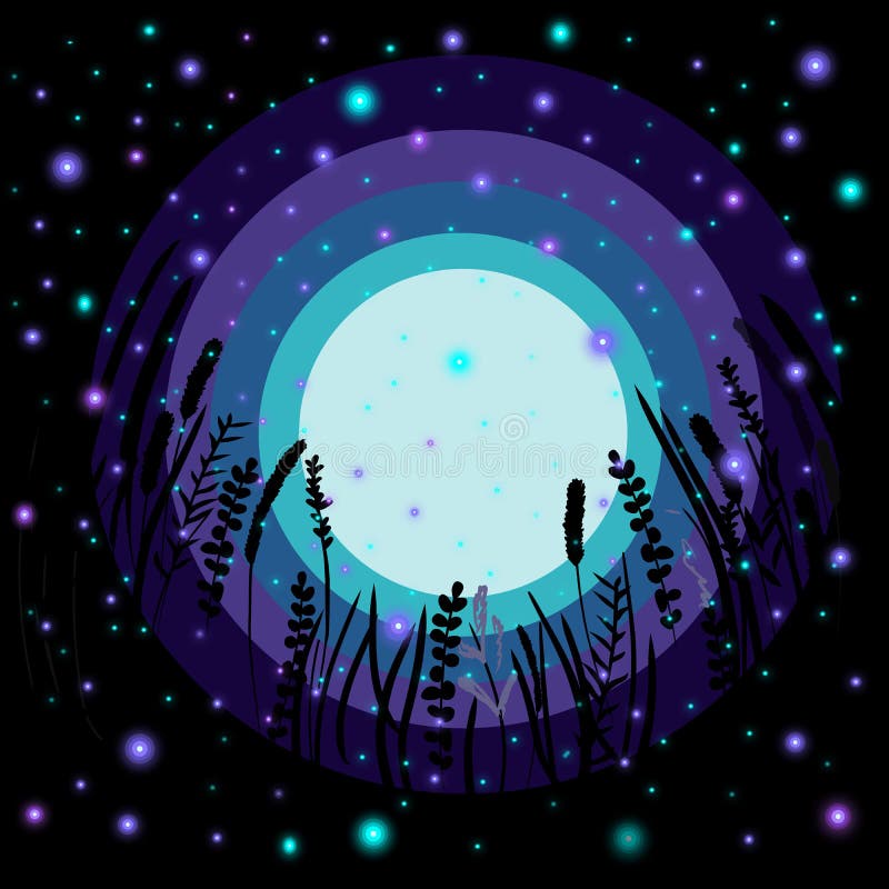 Violet moon. stock vector. Illustration of tree, stars - 49552251