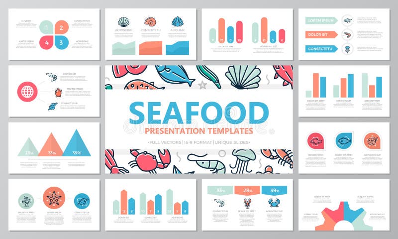 Set of Fish and Sea Food Elements for Multipurpose Presentation ...