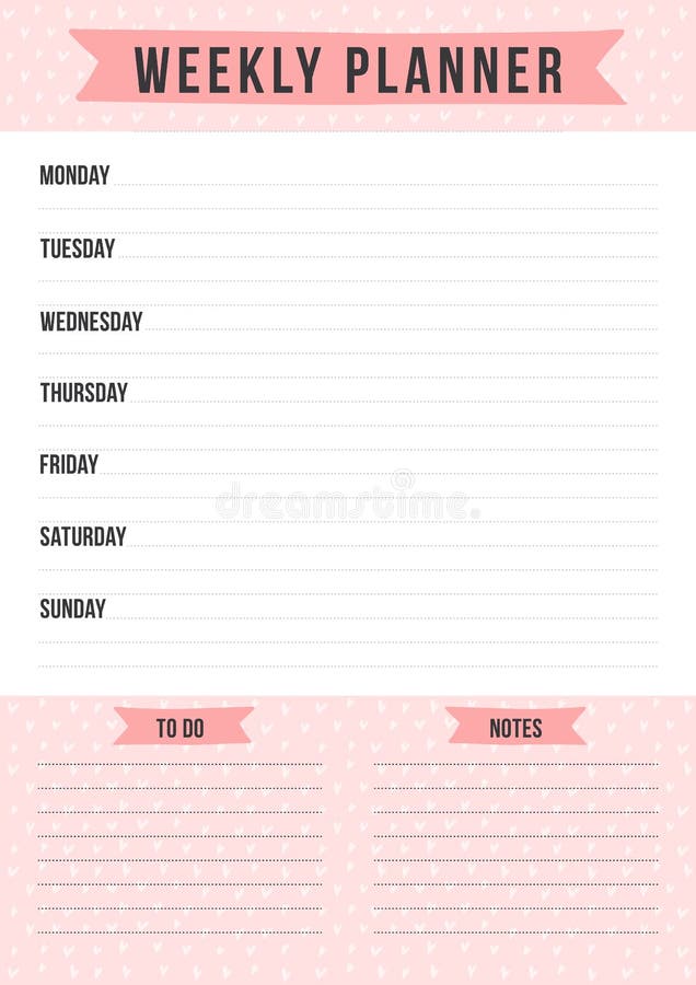 Weekly Planner with Place for Notes. Layout Sheet with Place for Notes ...
