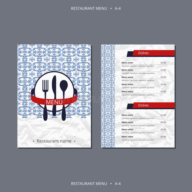 Vector Template Restaurant Menu with Classical Blue Pattern Stock ...