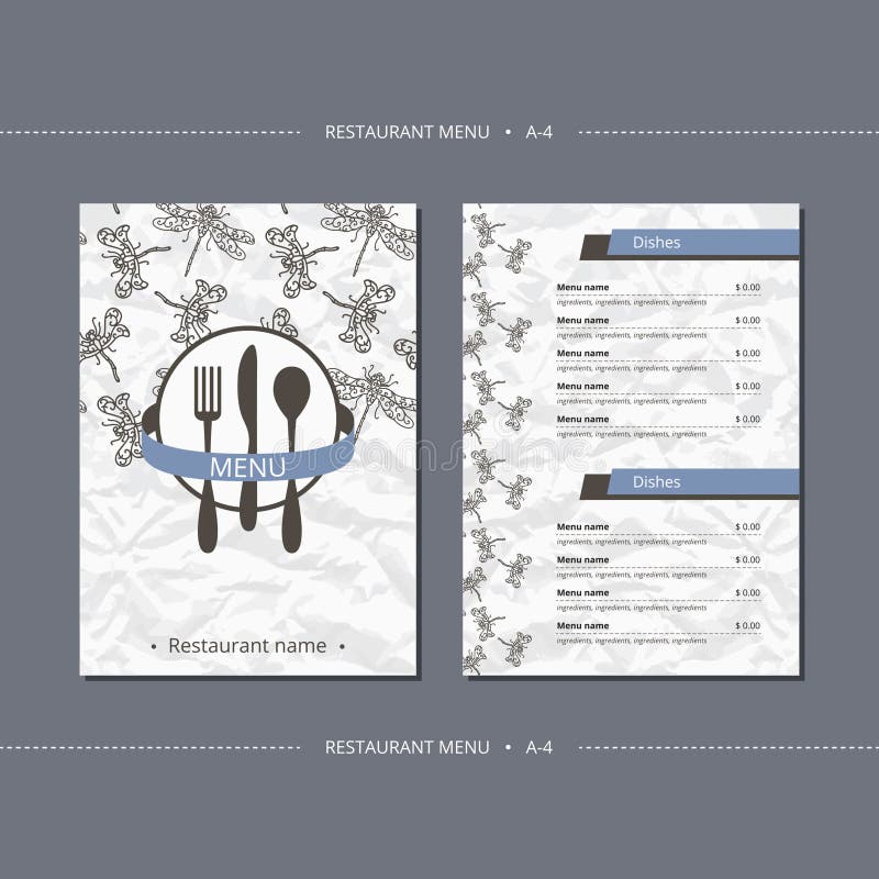 Vector Template Restaurant Menu with Dark-brown Dragonfly Pattern Stock ...