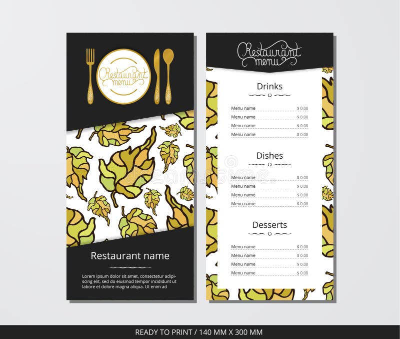 Vector Template Restaurant Menu with Gold Cutlery and Pattern Autumn ...