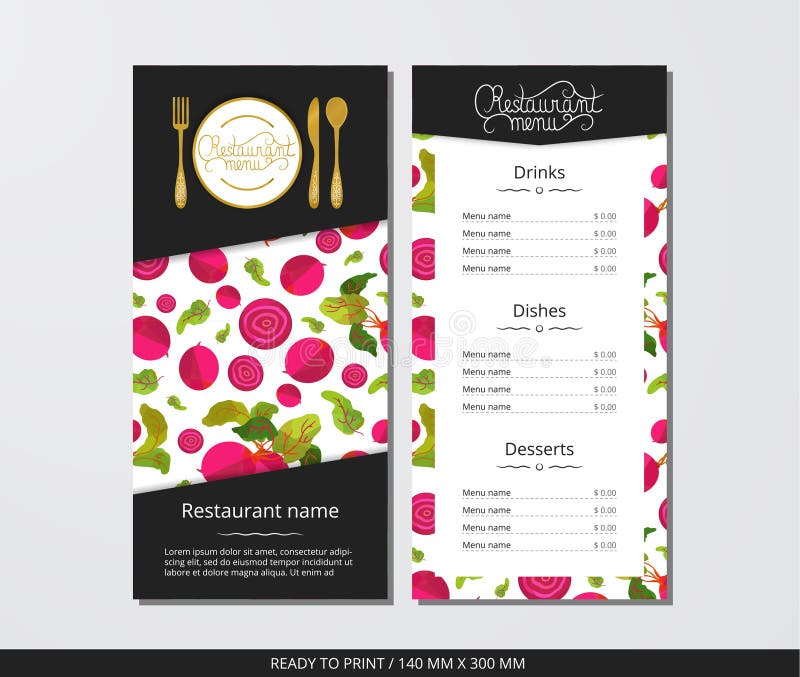 Vector Template Restaurant Menu with Gold Cutlery and Pattern Beetroot ...