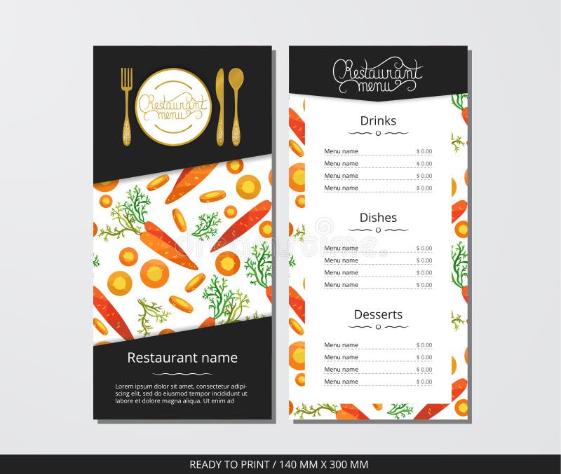 Vector Template Restaurant Menu with Gold Cutlery and Pattern Carrot ...