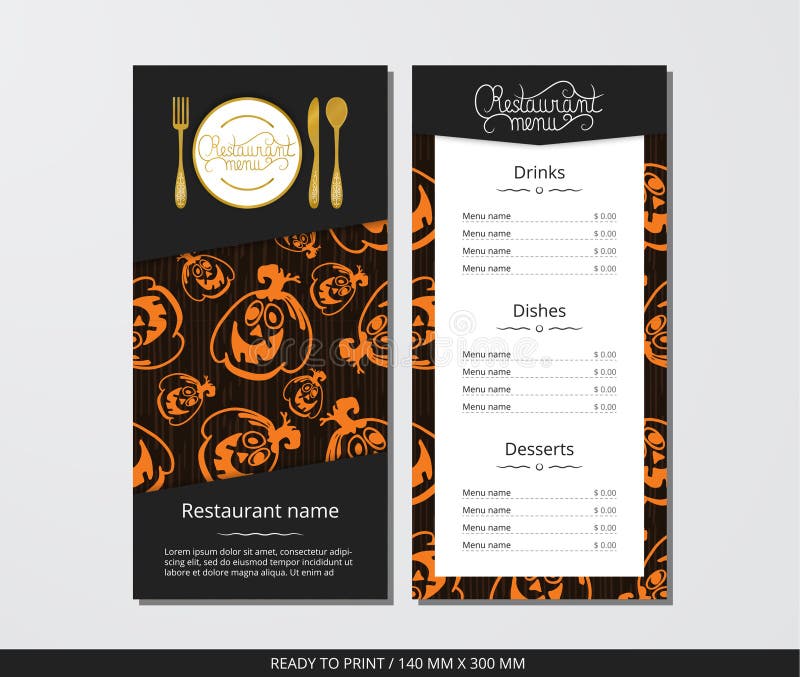 Vector Template Restaurant Menu with Gold Cutlery and Pattern Happy ...