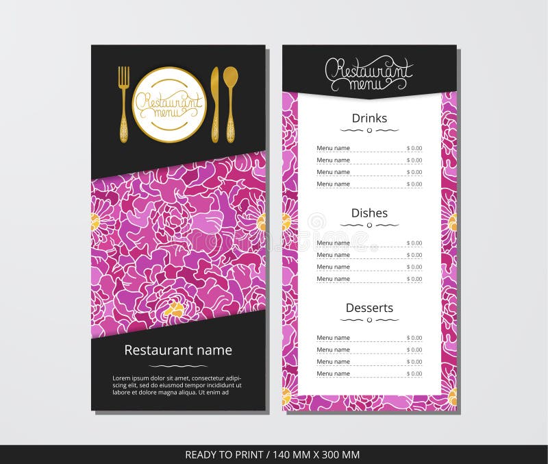 Vector Template Restaurant Menu with Gold Cutlery and Pattern with ...