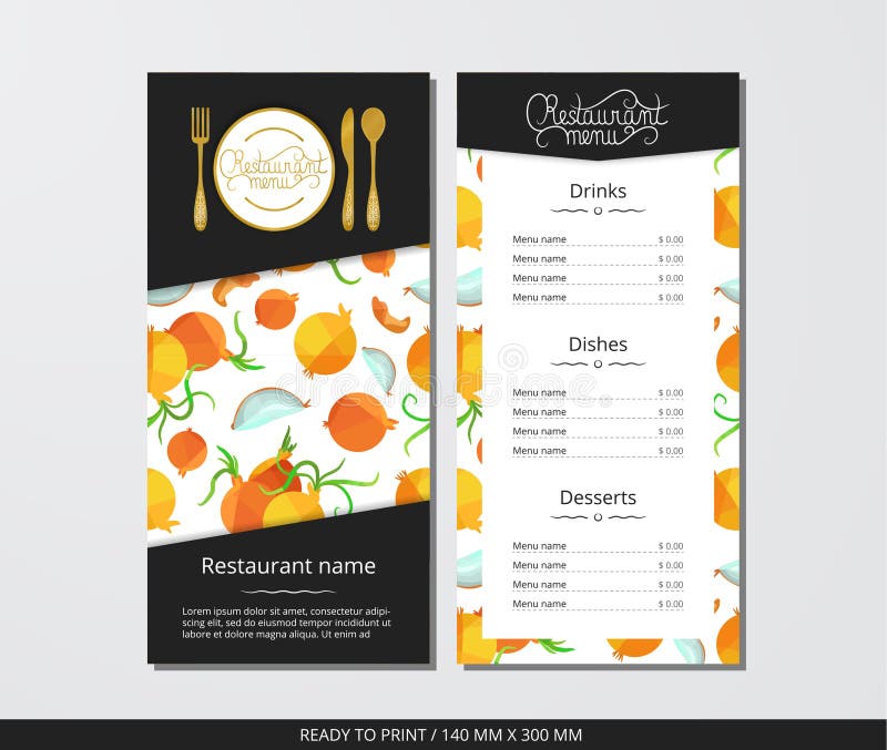 Vector Template Restaurant Menu with Gold Cutlery and Pattern Onion ...