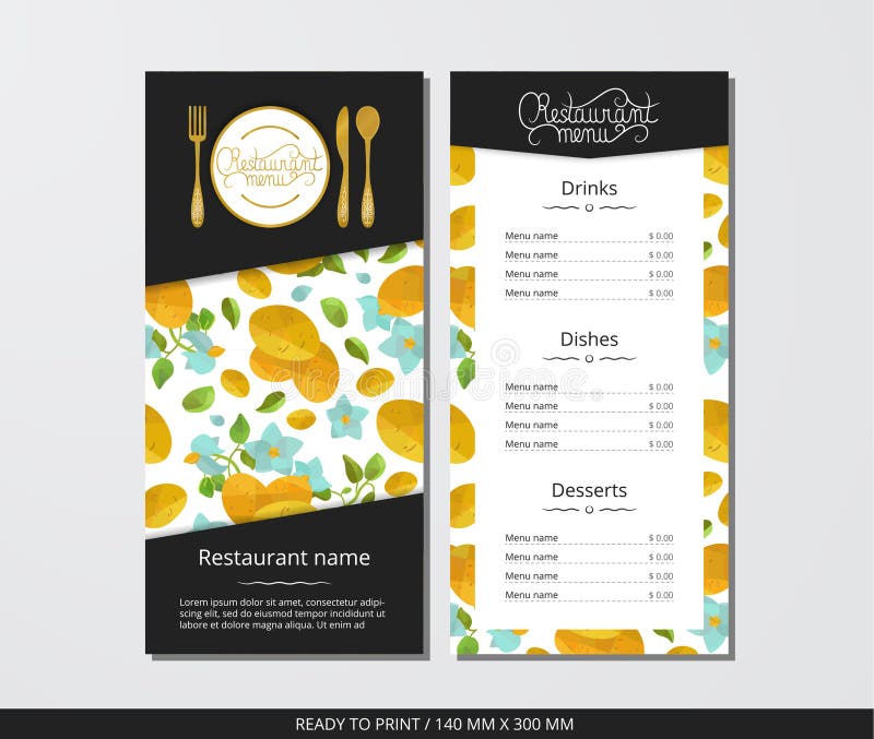 Vector Template Restaurant Menu with Gold Cutlery and Pattern Potatoes ...
