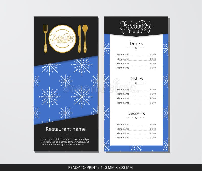 Vector Template Restaurant Menu with Gold Cutlery and Pattern Snowflake ...