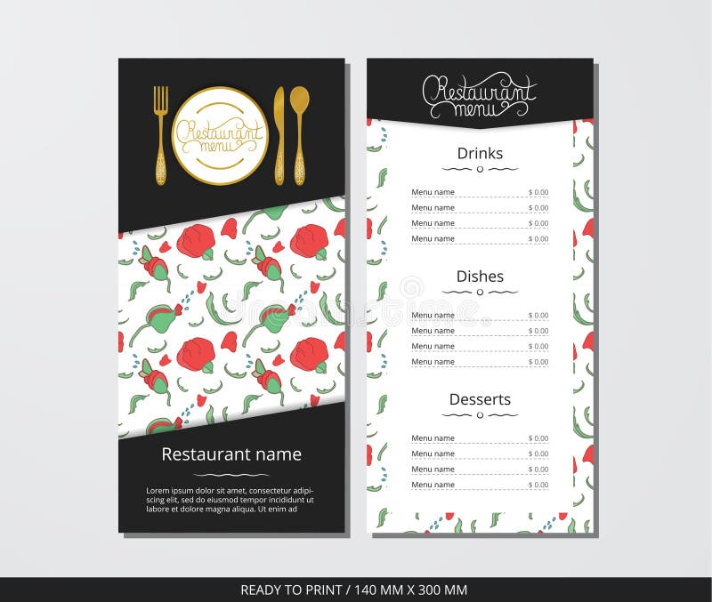 Vector Template Restaurant Menu with Gold Cutlery and Red Poppy Stock ...