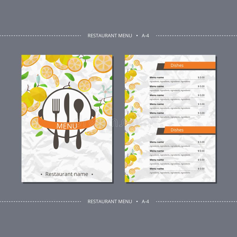 Vector Template Restaurant Menu with Lemons and Flowers Stock Vector ...