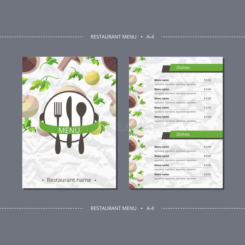 Vector Template Restaurant Menu with Mushrooms and Parsley Stock Vector ...