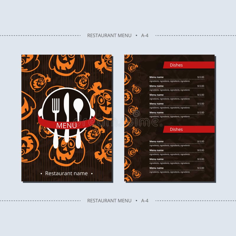 Vector Template Restaurant Menu with Pattern Happy Pumpkin Stock Vector ...